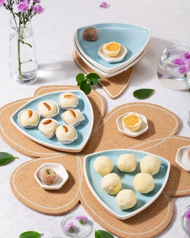 Nosh Ceramic Starter Plate Set Aqua 8 Pieces Snack Set Stoneware Ceramic
