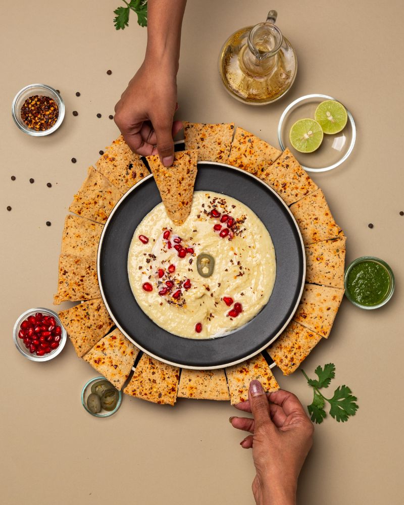 Dip and Crisps 2 Piece Snack Plate Set (Serves 2) - Stoneware Ceramic ...