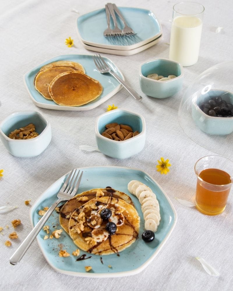 Aqua Honeycomb Ceramic Snack Plate and Bowl Set (8 pieces) - Snack Set ...